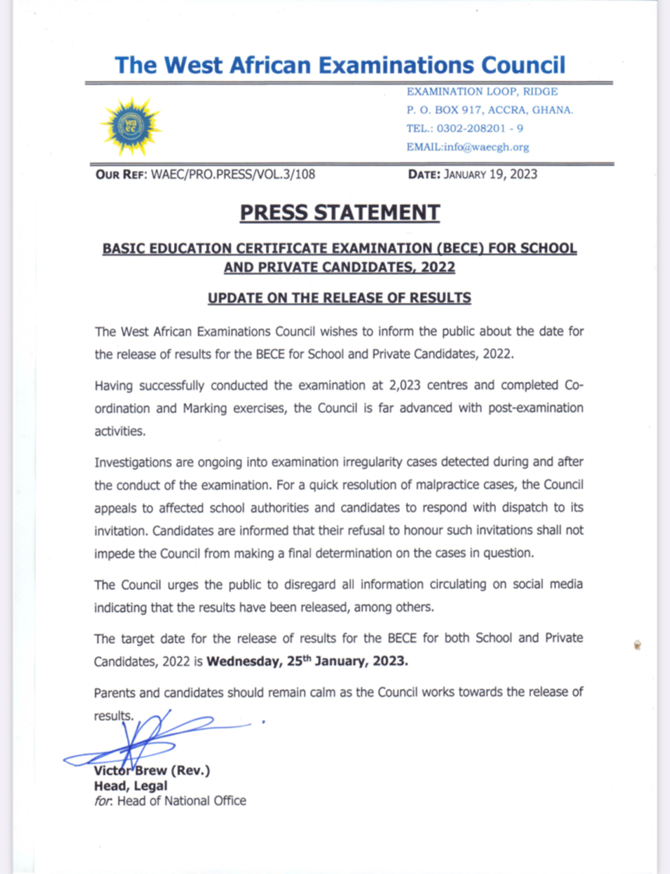 WAEC settles on January 25 to release 2022 BECE results - Today News Ghana
